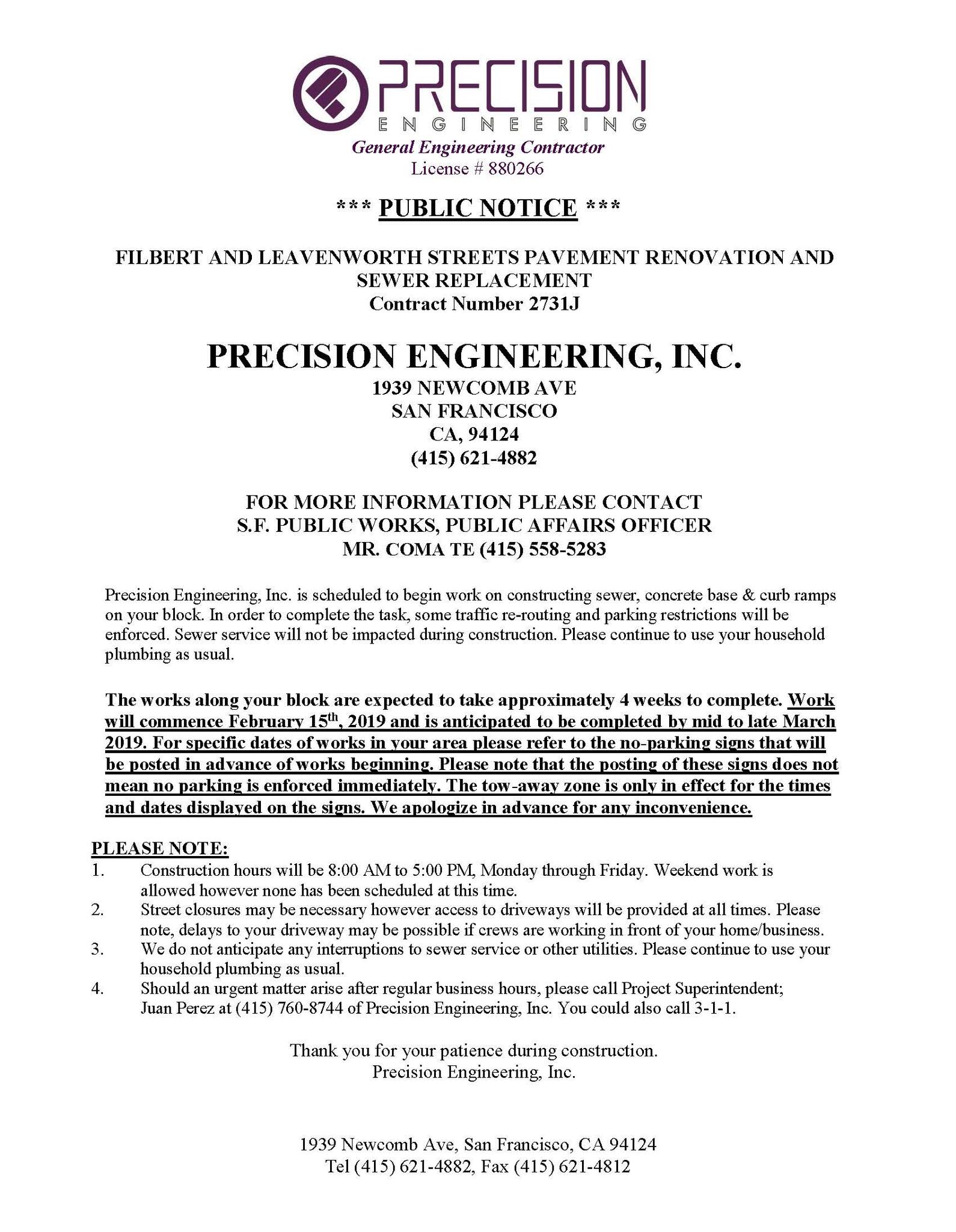 Upcoming Construction Reminder: Leavenworth, from Bay to Francisco ...