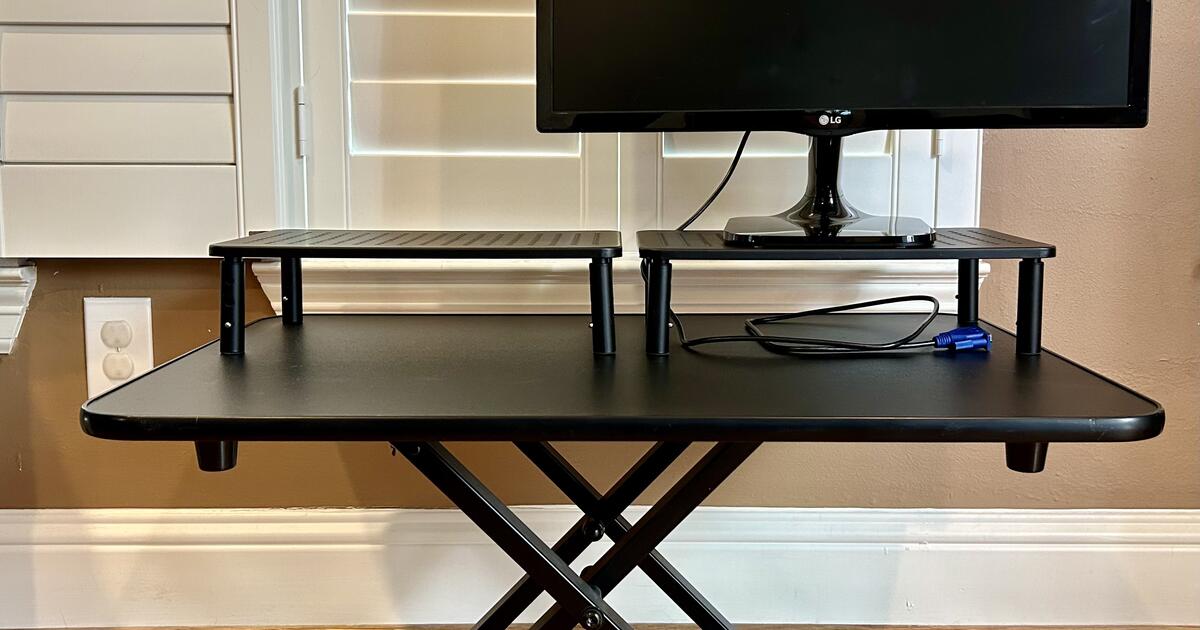 HOME OFFICE: LG monitor - stand-up desk riser - monitor stands for $75 ...