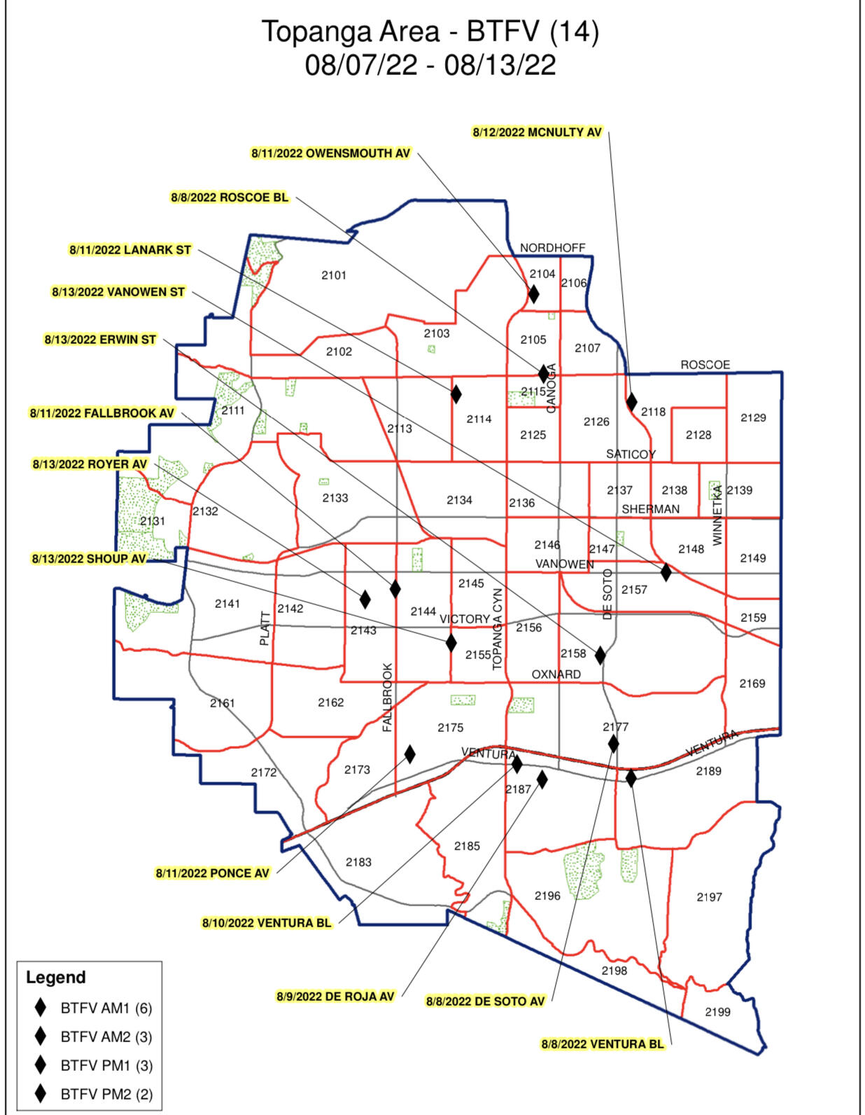 LAPD TOPANGA DIVISION Weekly Crime Maps (Los Angeles Police Department ...