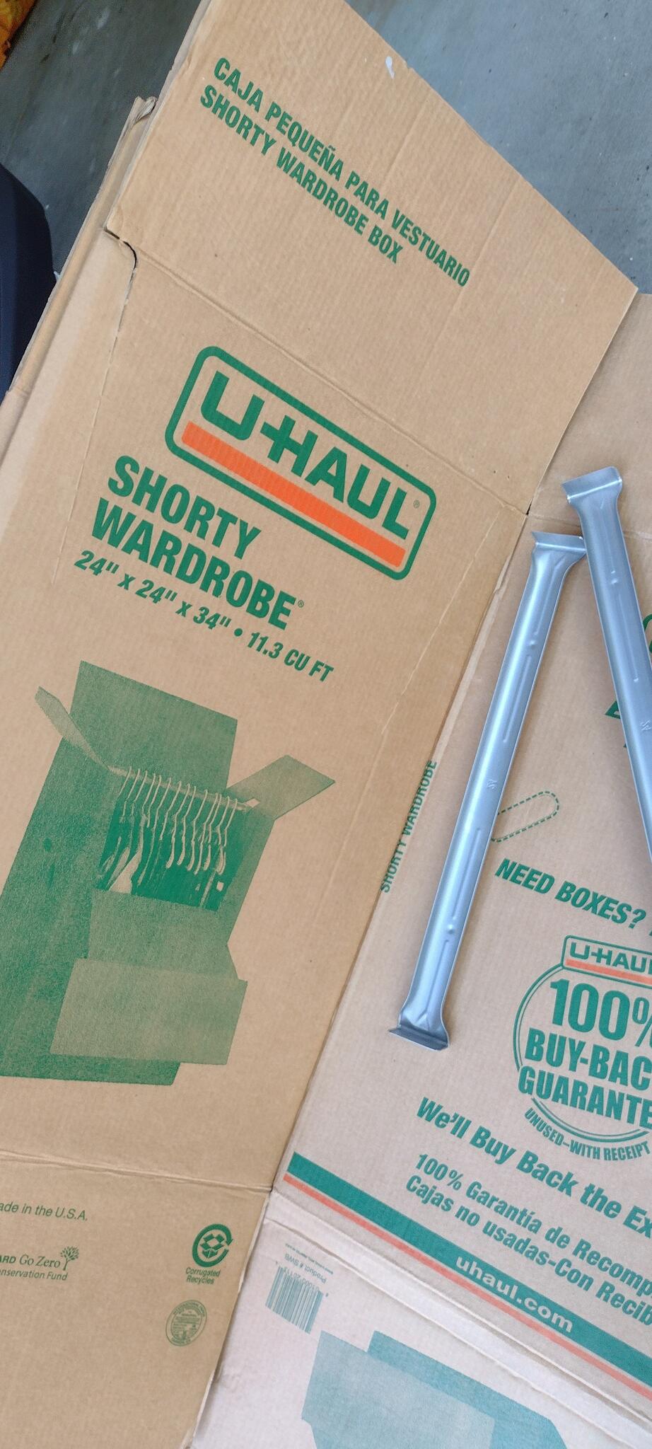 Free. 2 Shorty U haul Wardrobe Boxes With Metal Hangers for Free in ...