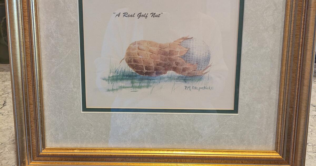 "A Real Golf Nut" framed artwork by P.M. Fitzpatrick for $9 in Taylors ...