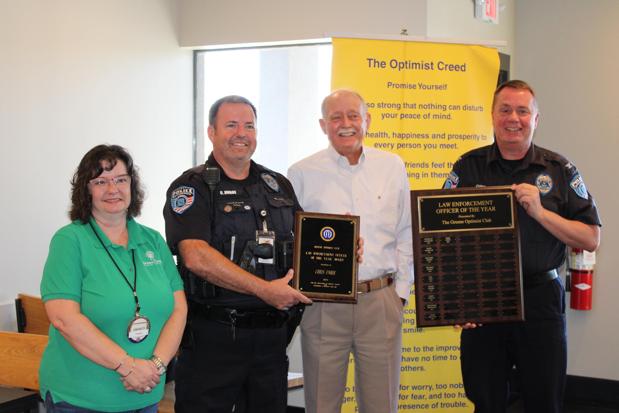Officer Chris Unroe was recently presented with the "Respect for Law Enforcement Award" by the ...
