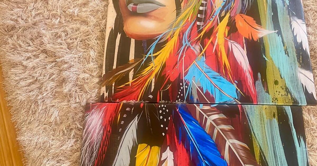 STUNNING Giant Native American 3 piece canvas wall art for $105 in ...