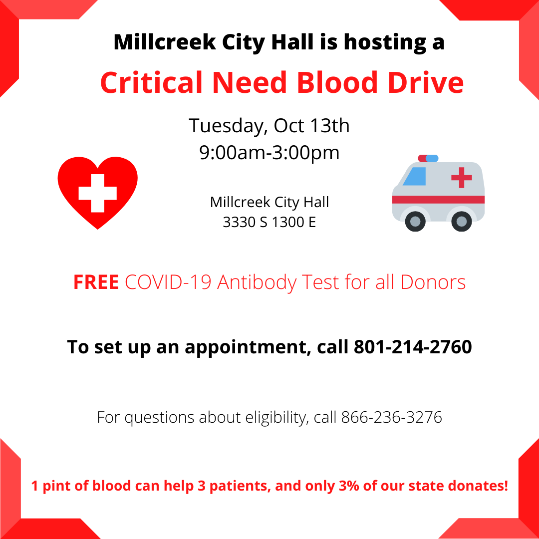 Blood Drive-10/13 (Millcreek Utah) — Nextdoor — Nextdoor