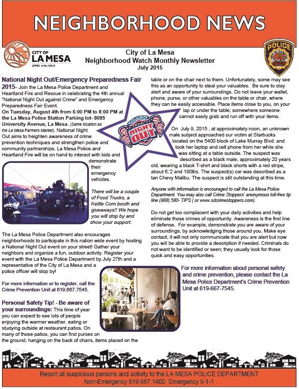 Neighborhood Watch Newsletter (La Mesa Police Department) — Nextdoor ...