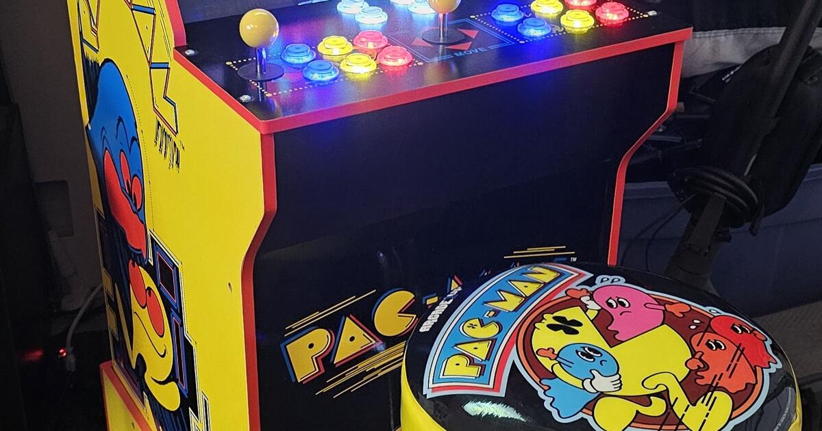 Custom Pac Man Arcade 1up With Over 12,000 Games and Matching Stool for ...
