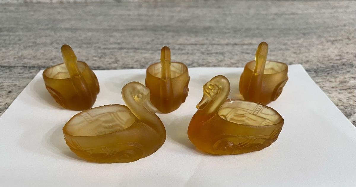 5 Vintage Amber Swan Salt Cellars. Made in Czechoslovakia. for $25 in ...
