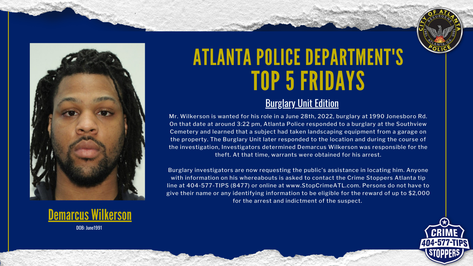Top 5 Fridays - Burglary Unit Edition - Demarcus Wilkerson (Atlanta ...