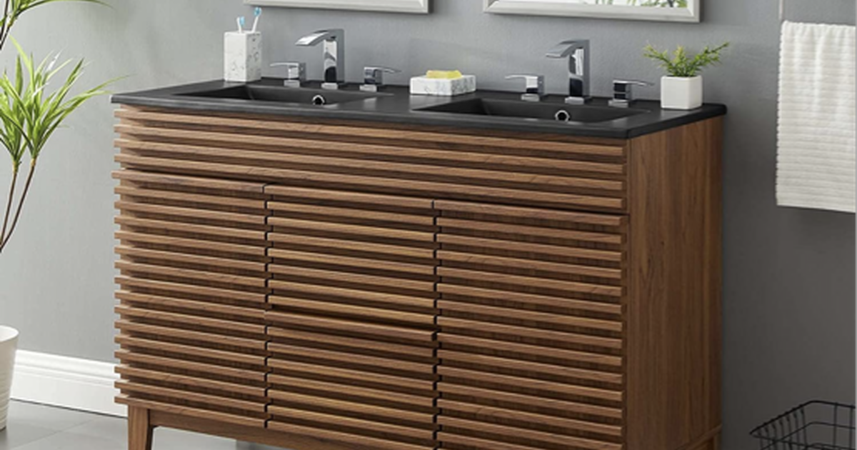 48” Double Sink Vanity with 48x24 LED Bathroom Mirror with Lights and ...