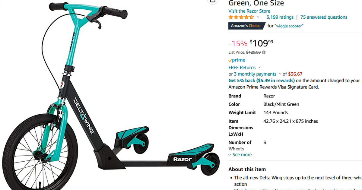 Razor DeltaWing Scooter Black/Mint Green for $55 in St. Paul, MN | For ...