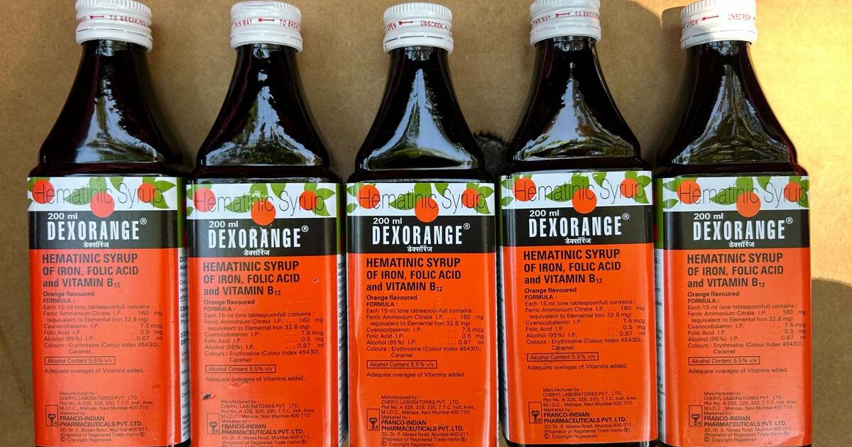 Five bottles of hematinic syrup of iron, folic acid, and vitamin B12 ...