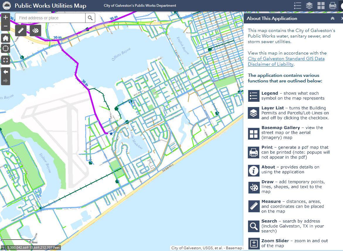 City publishes online map to show utility lines (City of Galveston ...