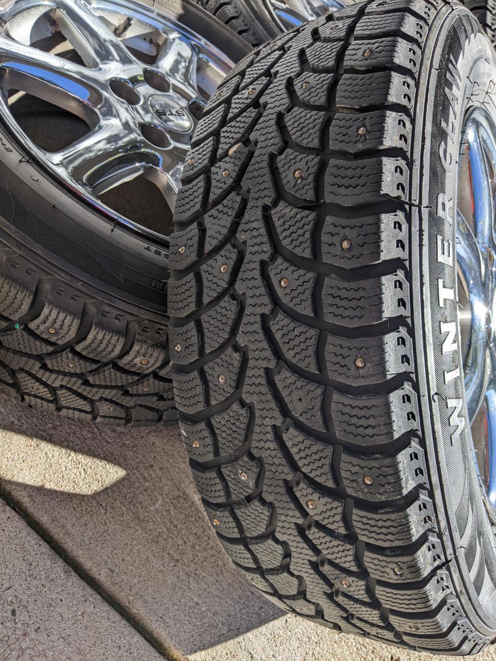 4 Crome Rims With/ 215-65R-16 Studded snow tires. Fit Chevy/GM. for ...