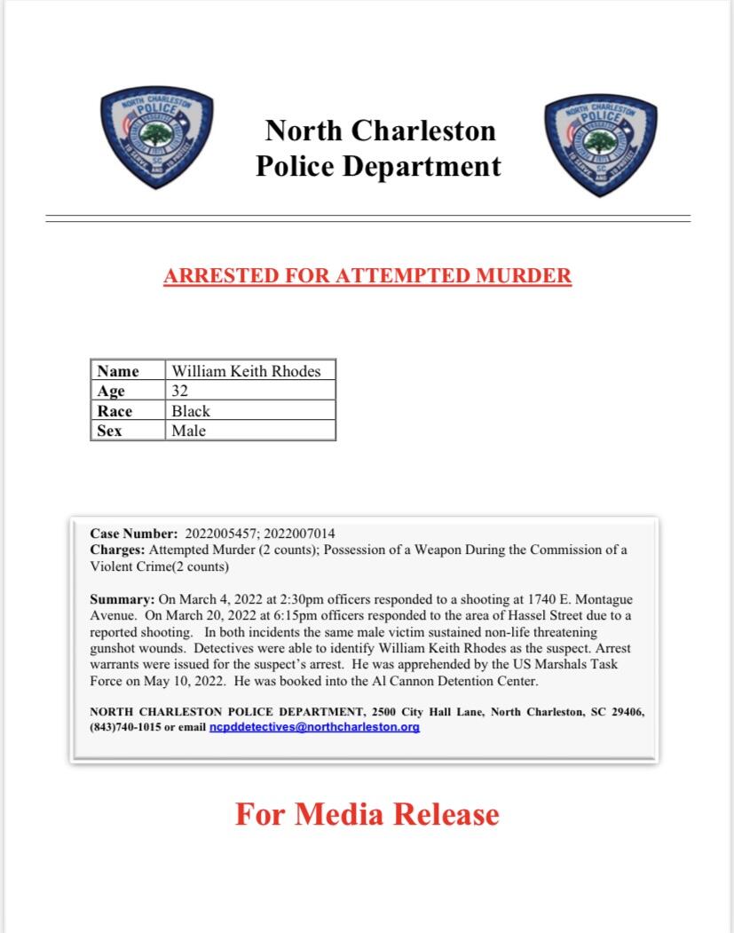 NCPD detectives make attempted murder arrest (City of North Charleston ...