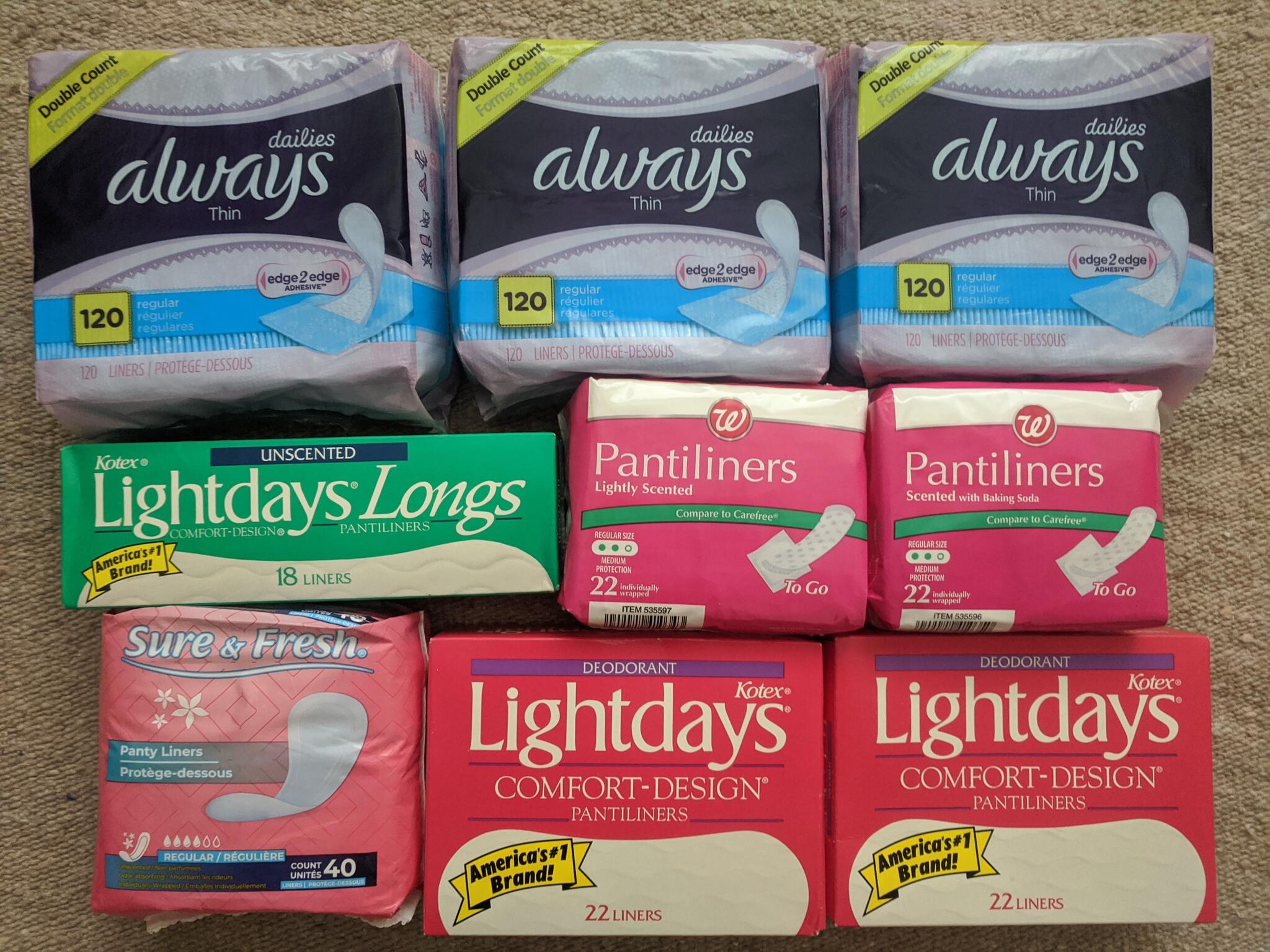 9 Packs ( Total 506 Pantiliners ) Panty Liners Always Thin Edge 2 Edge ...