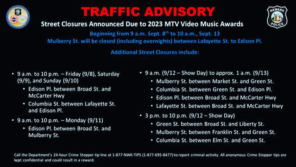TRAFFIC ADVISORY - Street Closures Announced for 2023 MTV Video Music ...