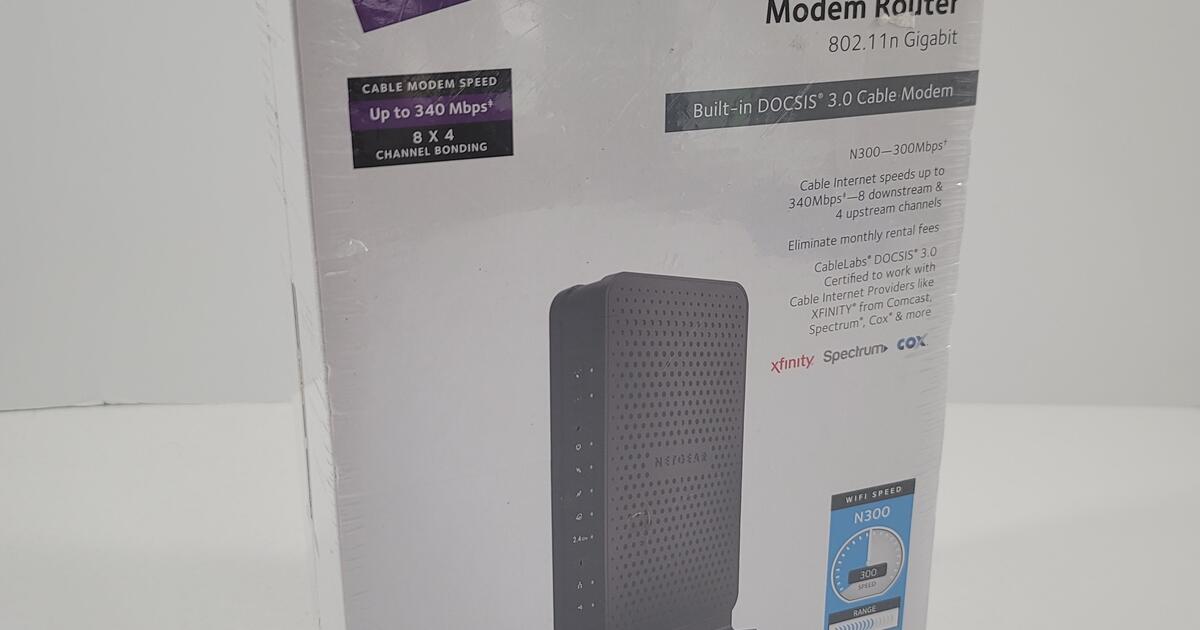 NetGear N300 Wi-Fi Cable Modem Router C3000 340Mbps 802.11n Gigabit ...