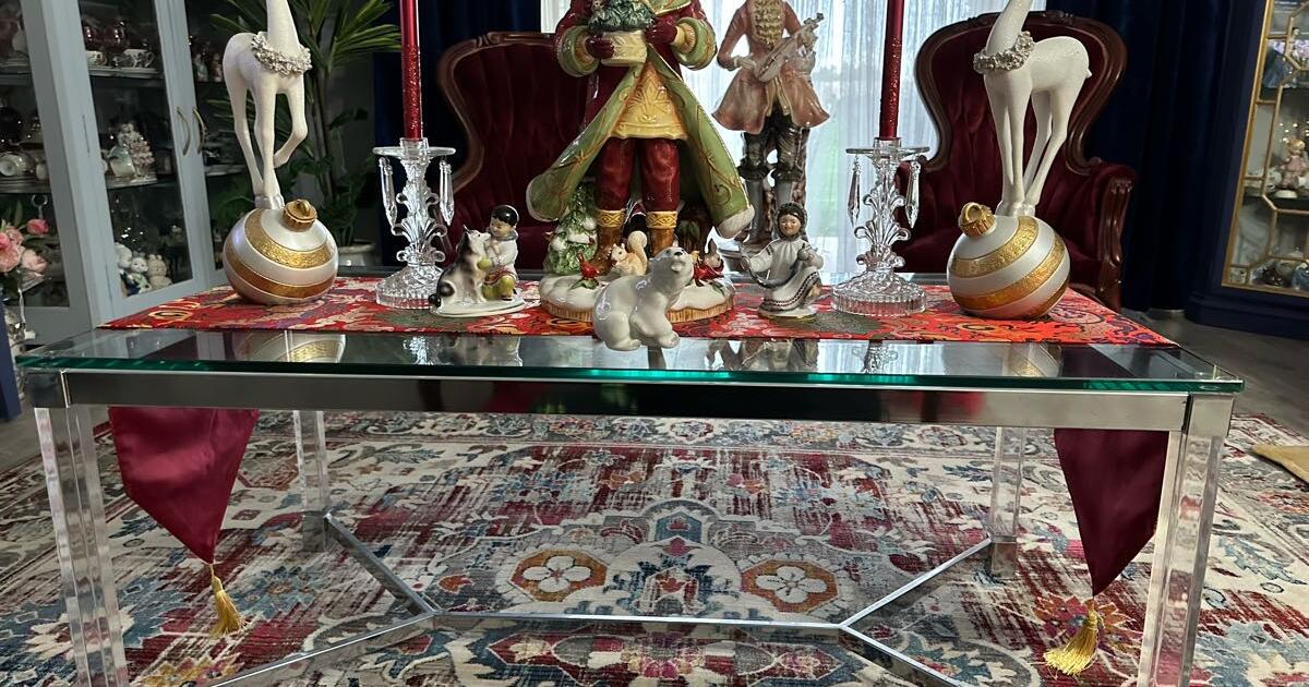 Michael Amini Glass Top Chrome Base Acrylic Legs Modern Coffee Center ...