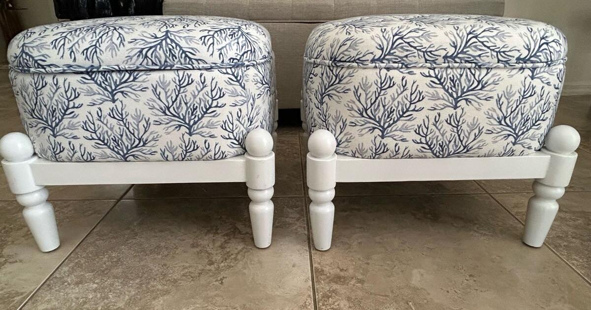 Beautiful White & Blue pattern Ottomans for $210 in Osprey, FL | For ...