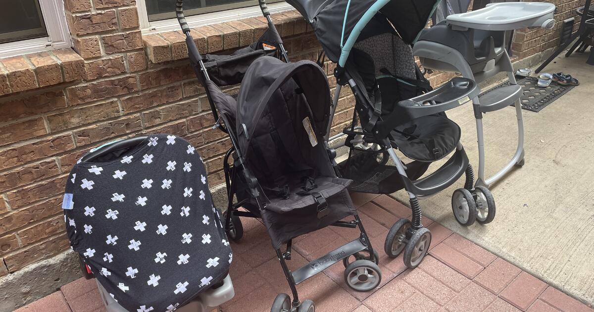 Baby stroller, folding stroller, high chair, car seat & base for $60 in ...