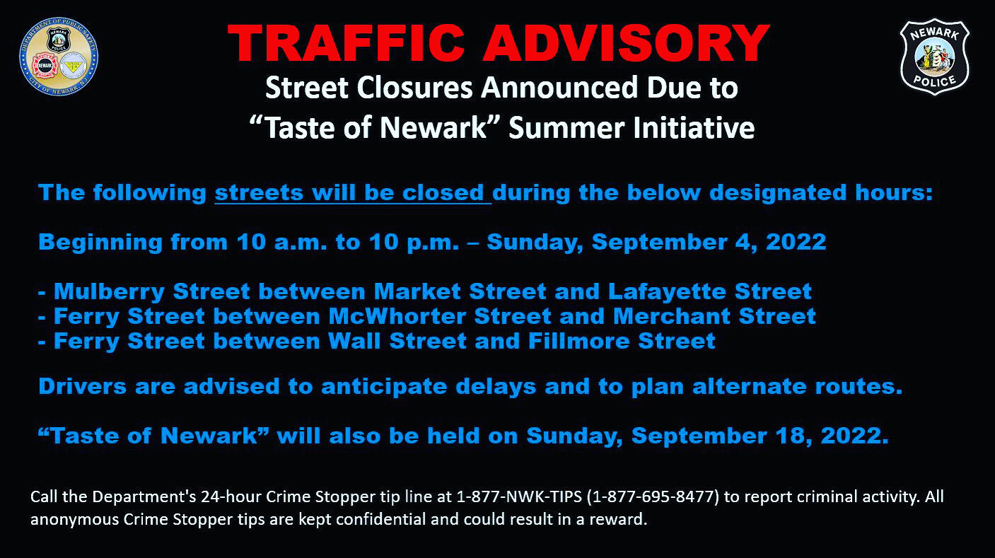 TRAFFIC ADVISORY - Street Closures Announced for City of Newark's ...