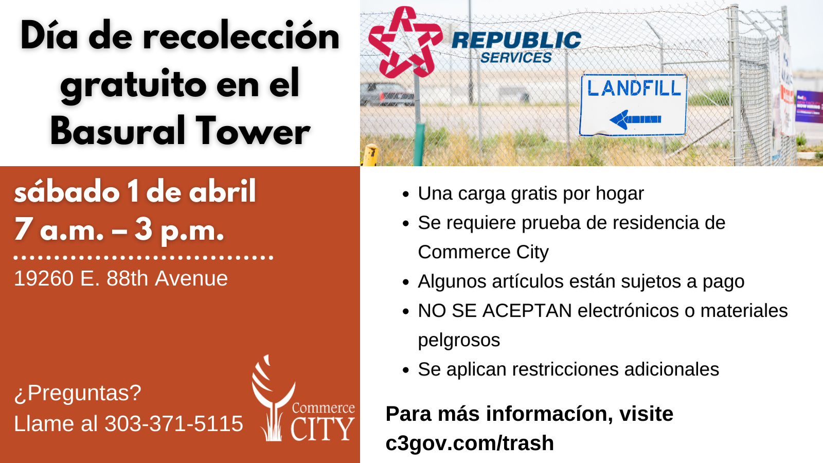 Free Days at Tower Landfill are back! (City of Commerce City ...