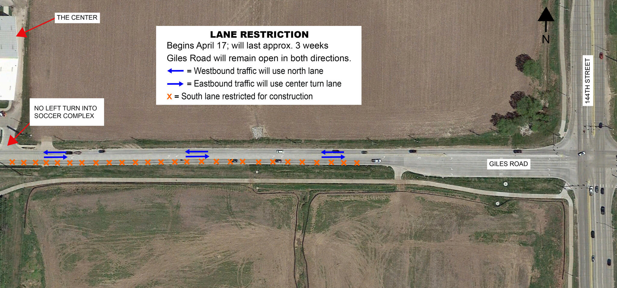 Lane shifts on Giles Road near 144th; Giles will remain open in both ...