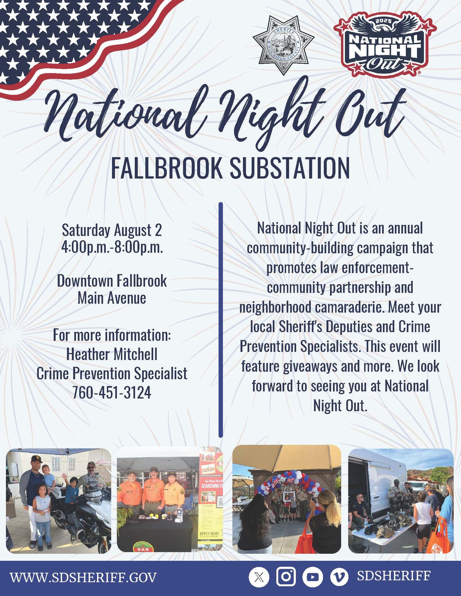 We’re just ONE WEEKEND AWAY from the Fallbrook Sheriff Substation's- National Night Out Block ...