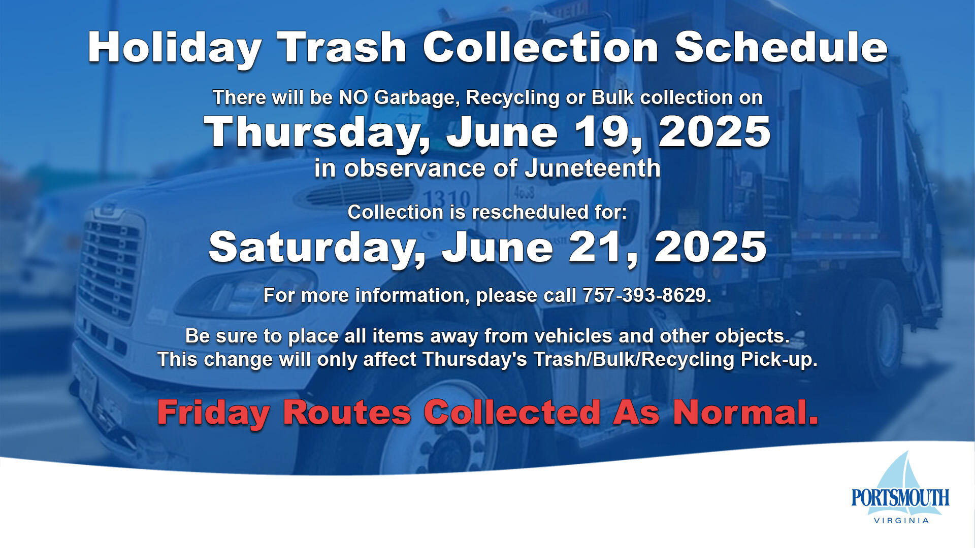 Juneteenth 2025 Trash Collection Schedule (City of Portsmouth ...
