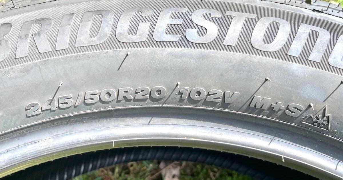 4 - essentially new Bridgestone 245/50R/20 Weatherpeak Tires - for $350 in Indianapolis, IN ...